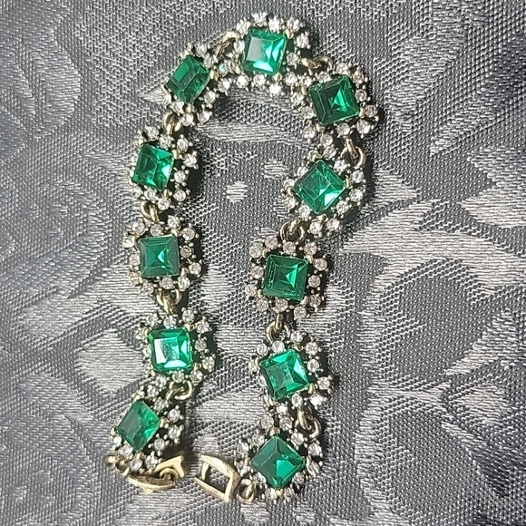 Jewelry | Emerald Green Gemmed Antique Gold Bracelet | Poshmark